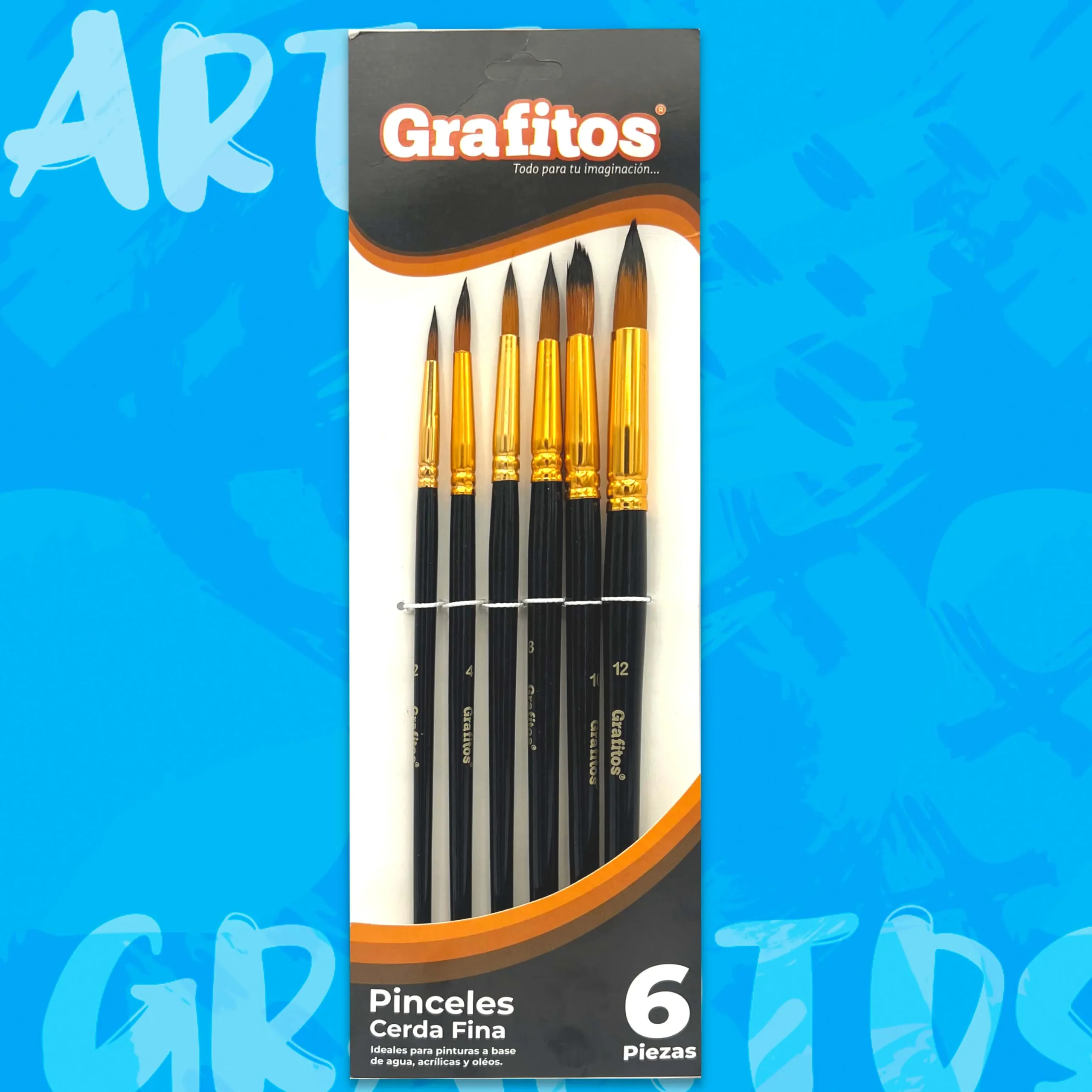 Pinceles Grafitos Cerda Fina x6 redondos - Grafitos